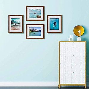 Egofine 11x14 Picture Frames 4 Pack Display Pictures 5x7/8x10 with Mat or 11x14 Without Mat Made of Solid Wood Covered by Plexiglass for Table Top Display and Wall Mounting Photo Frame, Light Brown