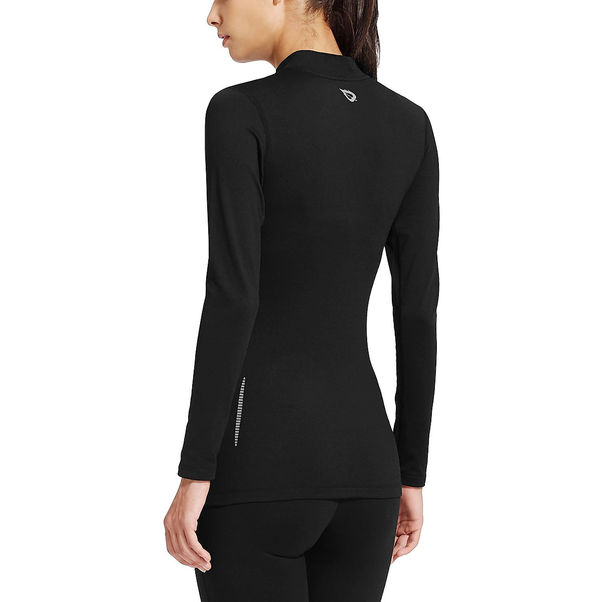 BALEAF Women's Thermal Shirts Long Sleeve Running Workout Shirts Mock Neck Winter Cold Weather Hiking Gear Fleece Lined Tops Black XS