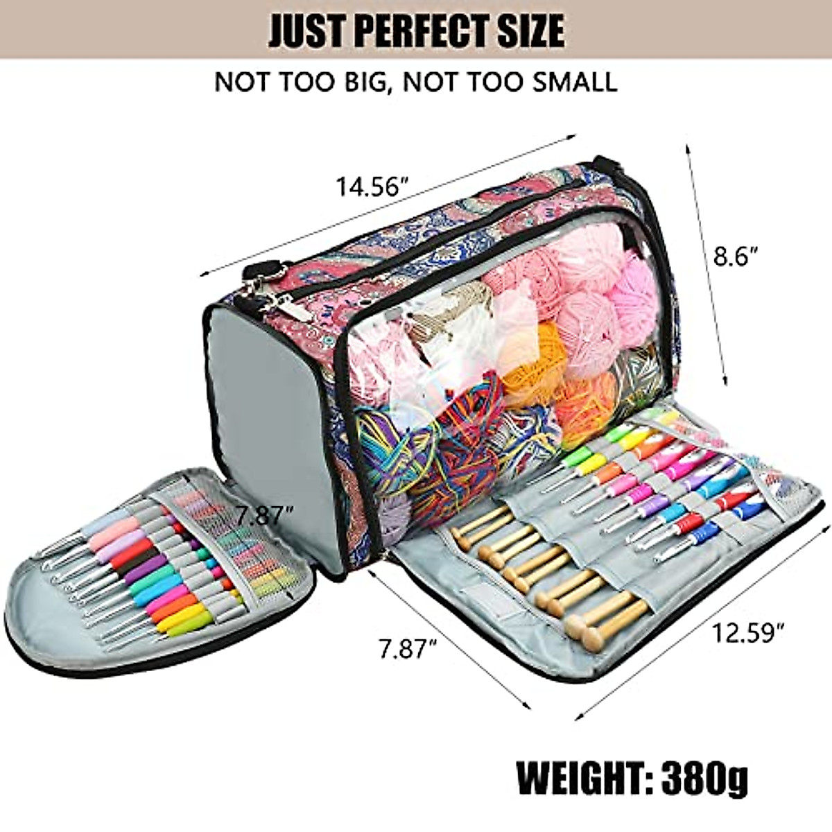 Looen Crochet Bag, Yarn Storage Tangle Free with Yarn Hole, Knitting Bag for Crochets Bamboo Knitting Needles and Yarns(Orange Cashew)