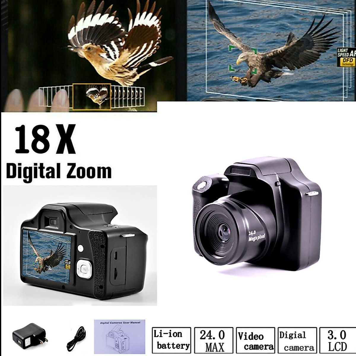 Digital Camera for Photography, 16MP 2.4 Inch LCD Screen 16X Digital Zoom Point and S-Hoot Cameras Digital Camera Small Camera for Teens Students Boys Girls Seniors (Black)