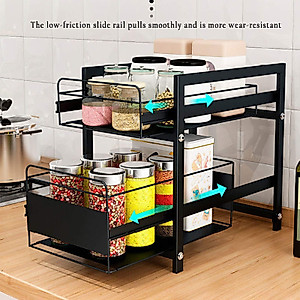 LEAYAN Under Sink Storage 2 Tier Pull Out Cabinets Organizer Shelf,Under Sink Organizer,Sliding Storage Drawer Under Sink for Countertop,Under Sink,Desktop, White 40x26x40cm Under Sink Rack Shelf