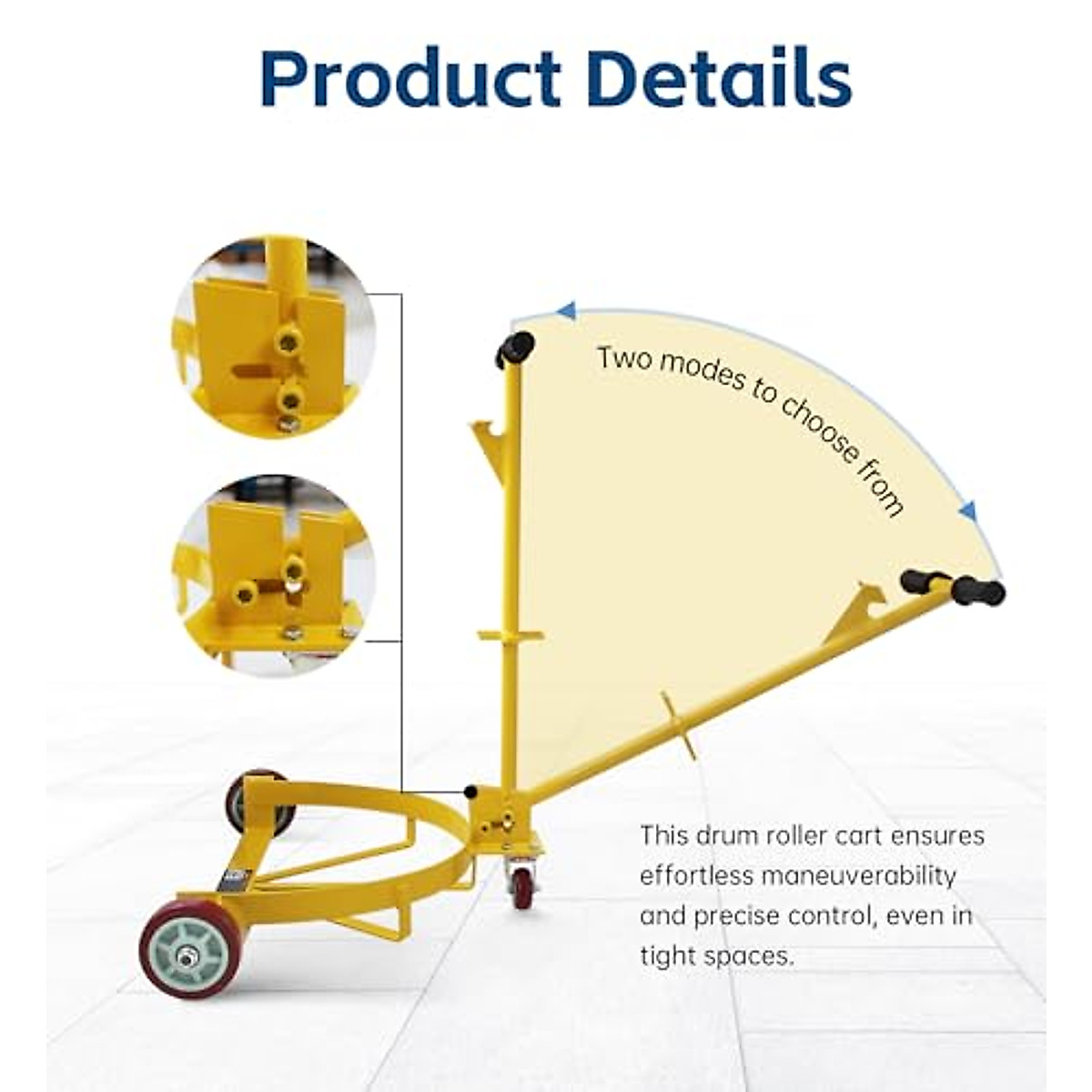 MaxWorks 50858 55 Gallon Drum Dolly, 1200lbs capacity, with 2 fixed PU Wheels and 1 swivel wheel - Low Profile Steel Oil Drum Caddy Oil Barrel Drum Roller Hand Cart