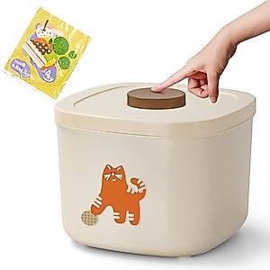 LivLab Rice Dispenser - 10 Lbs Storage Container Bin with Measuring Cup Food Flour Container Bins Household Dog/Cat Food Container for Kitchen Pantry Organization (White-Palm)