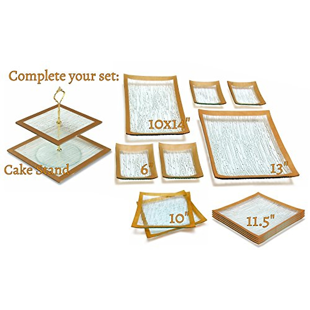 GAC Elegant Designed Square Tempered Glass Dessert Plates Set of 4 – Break and Chip Resistant - Oven Proof - Microwave Safe - Dishwasher Safe 6 Inch