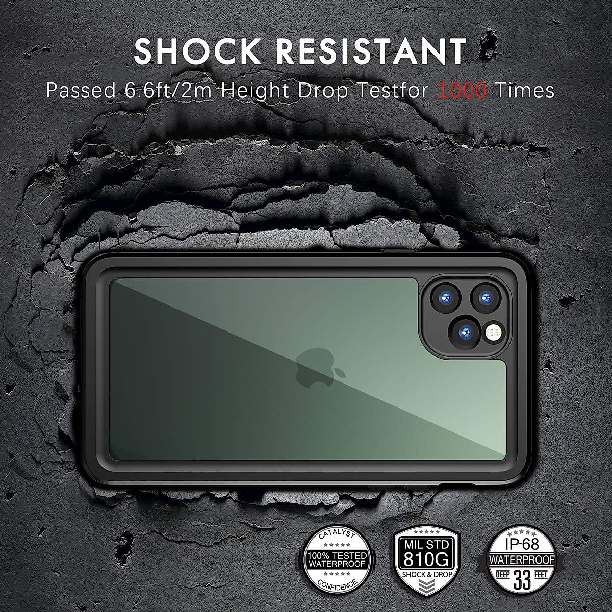 inkolelo iPhone 11 Pro Max Waterproof Case, Built-in Screen Full-Body Protector with Floating Strap IP68 Waterproof Case for iPhone 11 Pro Max 6.5 inch Case (2019) - Matte Black/Orange