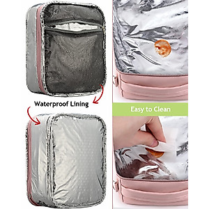 Waterproof Lunch Box for Girls Cute Kids Lunchbox Shiny Pink Lunch Bags with Shoulder Strap and Pocket for Teen Girls Insulated Lunch Cooler Bag for School Outdoor Travel