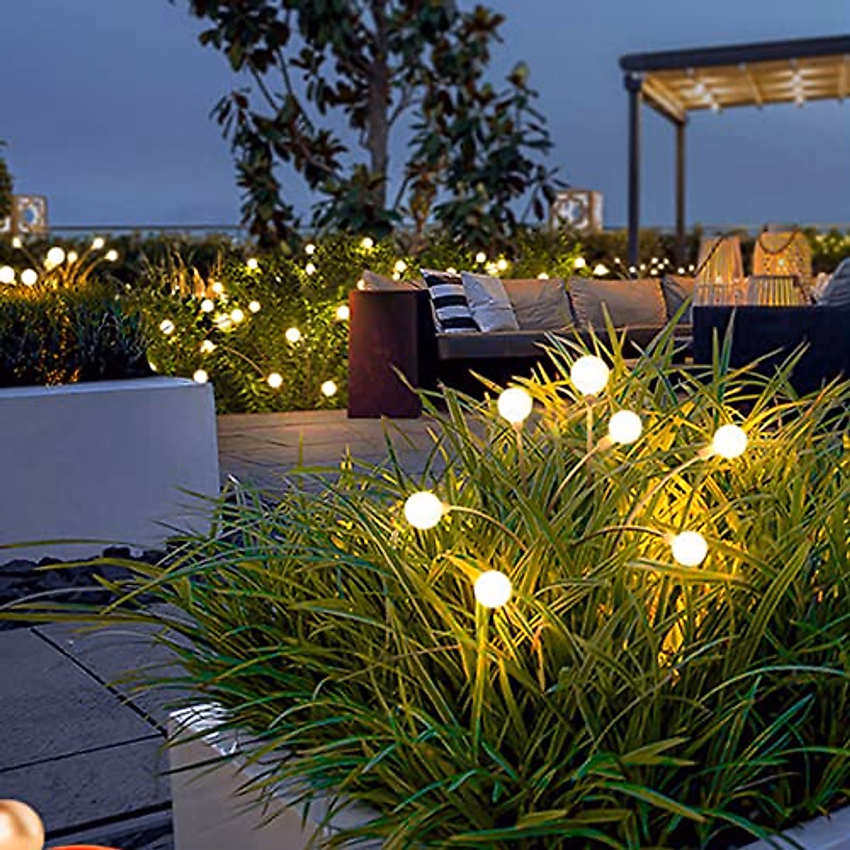 2 PCS Solar Powered Firefly Lights 8 LED Starburst Swaying Lights Swaying When Wind Blows IP65 Waterproof Decorative Solar Starburst Swaying Garden Lights for Yard Patio Pathway (Warm)