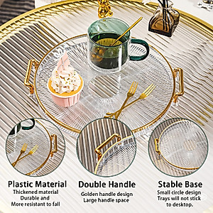 IWANGDS Round Serving Tray with Golden Handles and Golden Rim Border, Decorative Plastic Serving Tray for Living Room, Bathroom, Kitchen | Tray Decor for Party, Coffee Table, Display 10.63" (Amber)