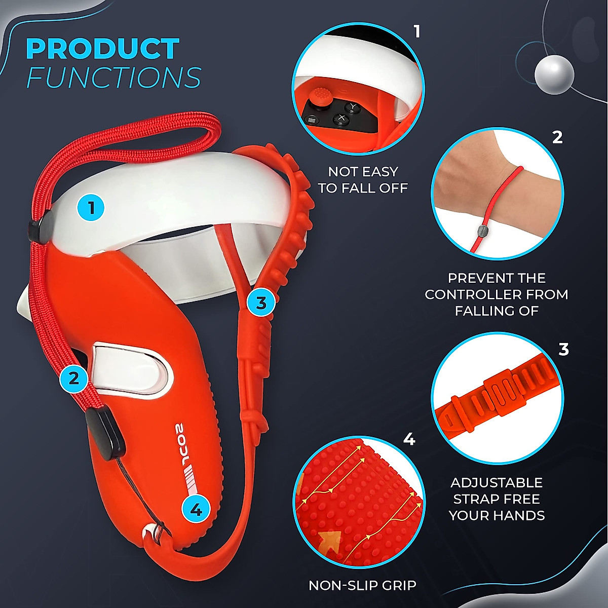 JCOS 4-in-1 Silicone Accessories for Oculus Quest 2 | Shell Front Silicone Face Cover Protector, Skin Grip Cover, Adjustable Knuckle Straps, Soft Silicone Facial Interface Cover (Black), JCOS1