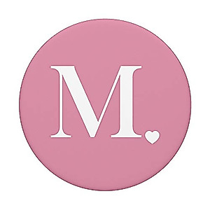 Peony Pink White Monogram Letter M Initial Heart Design PopSockets Swappable PopGrip