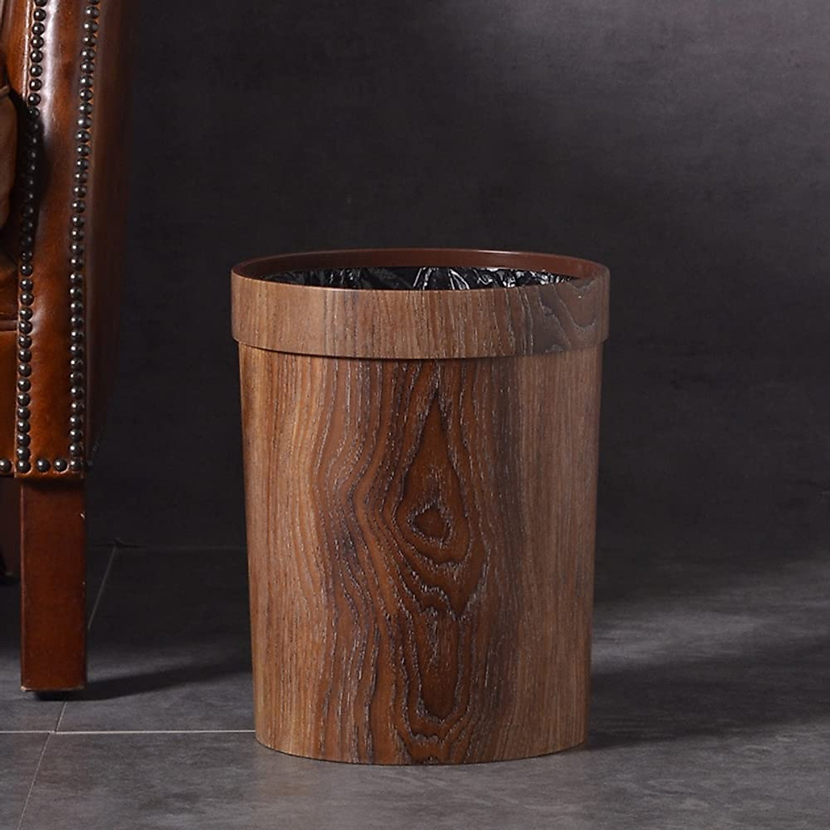STACEY Retro Wood Grain Trash Can Household Living Room Kitchen Trash Can