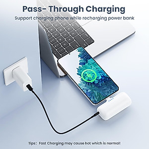[2 Pack]Mini Portable Charger USB-C Power Bank, 5200mAh Portable Phone Charger,Compact Plug in Battery Pack Compatible with iPhone 15/15 Plus/15 Pro/15 Pro Max Samsung S23 iPad Pro Android Phones etc