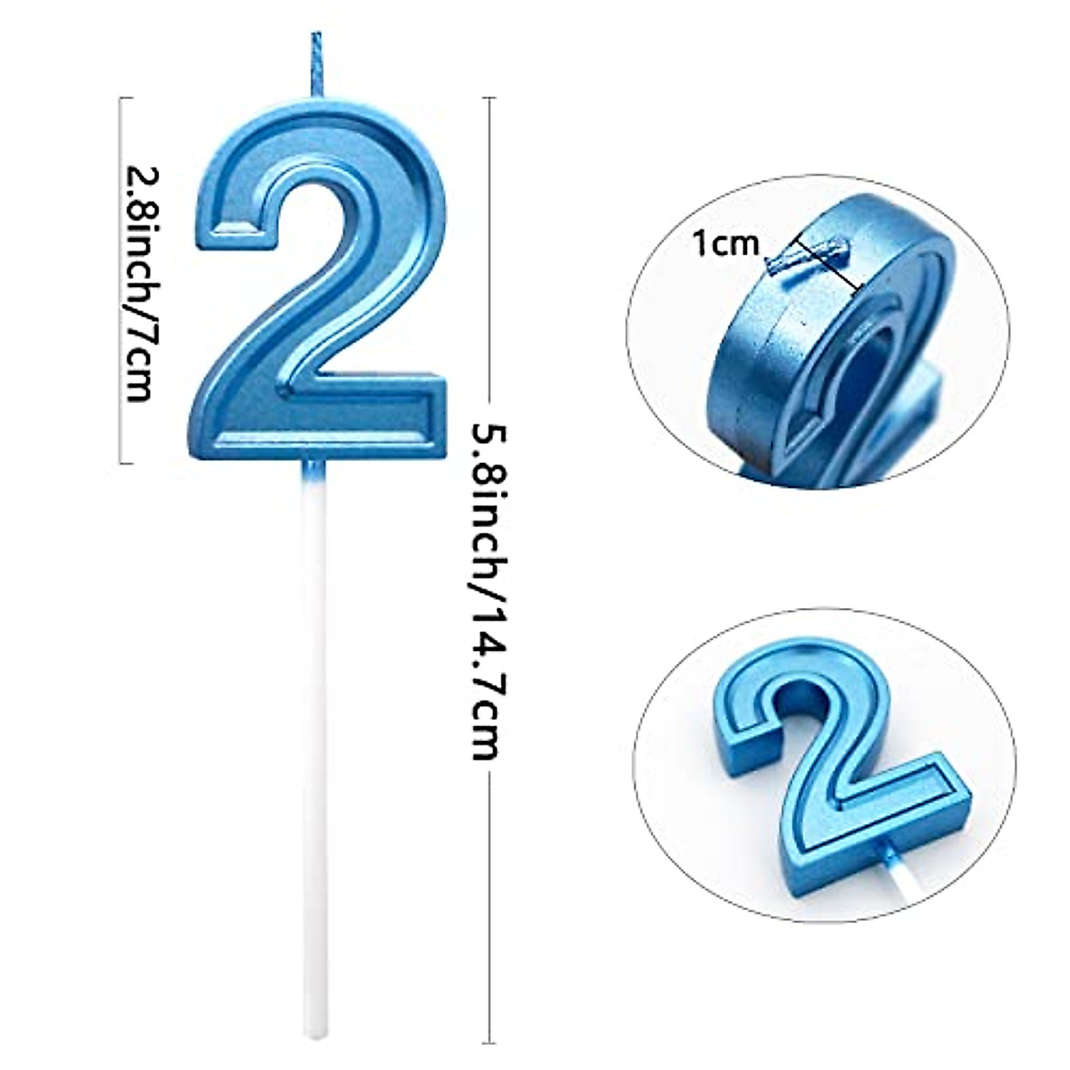 BLUE TOP 2.8 Inch Birthday Cake Candles Number Candles Birthday Candles for Cake,Cake Topper Decoration for Kids,Adults,Party,Anniversary,Milestone Age.(Blue Number 2)