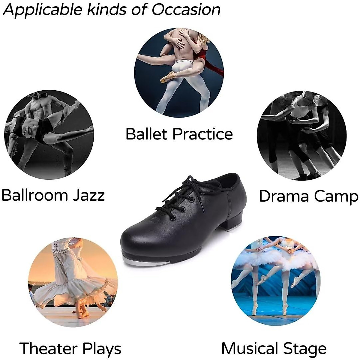 Jazz Tap Shoes for Woman: Leather Lace Up Tap Dance Shoes for Girls and Adult - Flat Heel Split Sole Tap Jazz Shoes for Boys and Man Black