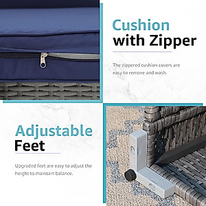 Patiorama 2-Piece Patio Furniture Set, Outdoor Sectional Sofa, All-Weather Grey PE Wicker Rattan Conversation Set,Outdoor Couch Loveseat,Patio Seating for Porch Balcony Garden Pool(Navy Blue Cushion)