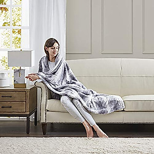 Madison Park Zuri Soft Plush Luxury Oversized Faux Fur Throw Animal Stripes Design, Faux Mink On The Reverse, Modern Cold Weather Blanket for Bed, Sofa Couch, 60x70", Grey