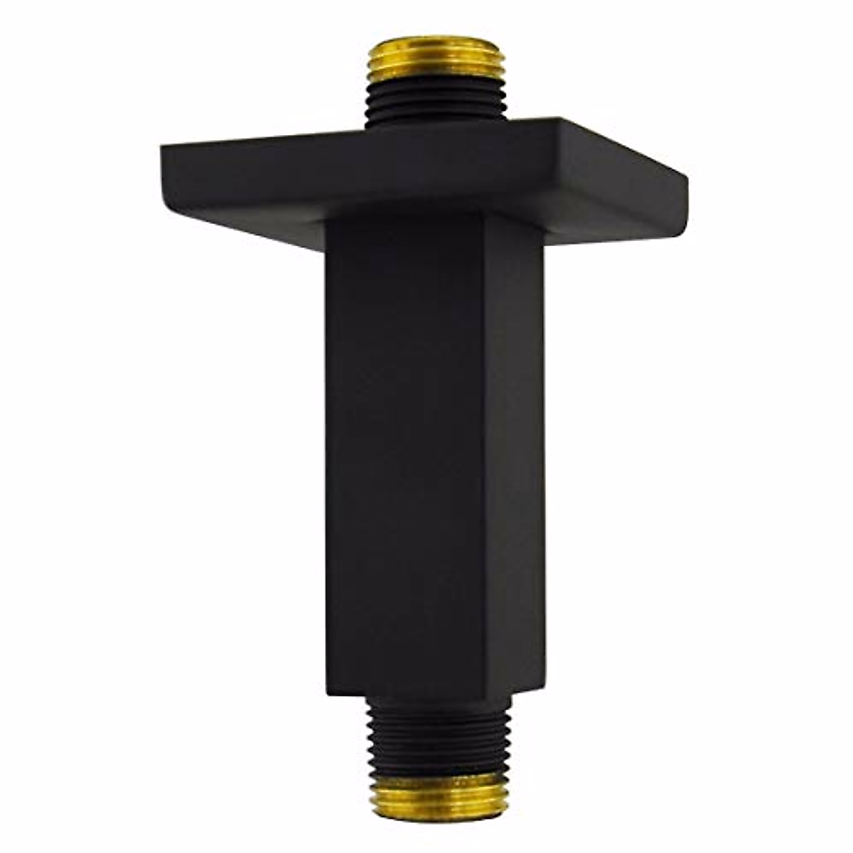 Aquaiaw Square Shower Arm and Anti-Scratch O-Ring Flange, 3 inch, Solid Brass, Both Soldered 1/2 NPT Tapered Threads, Straight Rainfall Shower Head Arm Extension, Ceiling Mount (Matte Black)