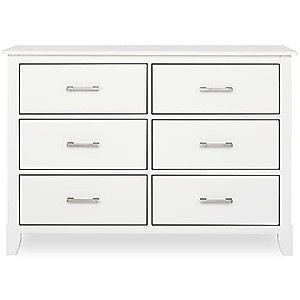 Dream On Me Universal Double Dresser in White, Kids Bedroom Dresser, Six Drawers Dresser, Mid-Century Modern, Made of Solid, Sustainable Pinewood, Easy Assembly