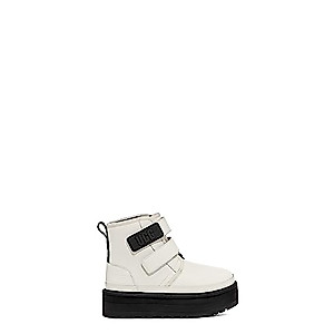 UGG Unisex-Child Neumel Platform Leather Boot, White, 2 Little Kid