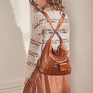 LassZone Women Tote Soft PU Leather Women Shoulder Bag Large Capacity Backpack Lightweight Crossbody Handbag for Women Ladies