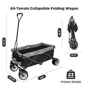 Creative Outdoor Push Pull Hauler Wagon for Kids, 200lbs Weight Capacity, All-Terrain Collapsible and Portable Folding Cart, Beach, Park, Garden, Camping & Tailgate