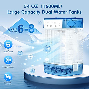 RCCVEI Portable Air Conditioners,3-Speed Small AC Unit, Evaporative Air Cooler with Timer function,7-Color Nightlight,Double Tank, 2 Mist modes,Personal Air Conditioner for Bedroom,Office,Room-Blue