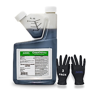Agrisel GrassOut Max Weed Killer, Targets 50+ Grassy Weeds Without Harming Desired Plants, Pet Safe, Large Area Treatment, Easy Application, Includes 3-Pack of Agrisel Protective Gloves, 16 Ounces