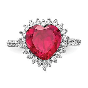 IceCarats 925 Sterling Silver Lab Grown Created Red Ruby White Cubic Zirconia CZ Heart Love Halo Round Ring Size 7