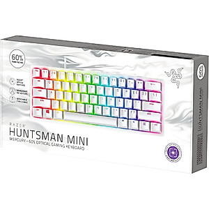Razer Huntsman Mini 60 Percent Wired Optical Clicky Switch Gaming Keyboard with Chroma RGB Backlighting, PBT Keycaps, Mechanical Keyboards for PC Gaming Computer, Mercury White (Renewed)