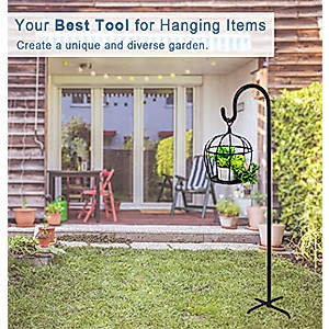 Artigarden 92 Inch Outdoor Shepherd Hooks with 5 Pronger Base (2 Packs), Adjustable Heavy Duty Garden Hanging Stand Holder for Bird Feeders Lanterns Planter Hanger, Matte Black