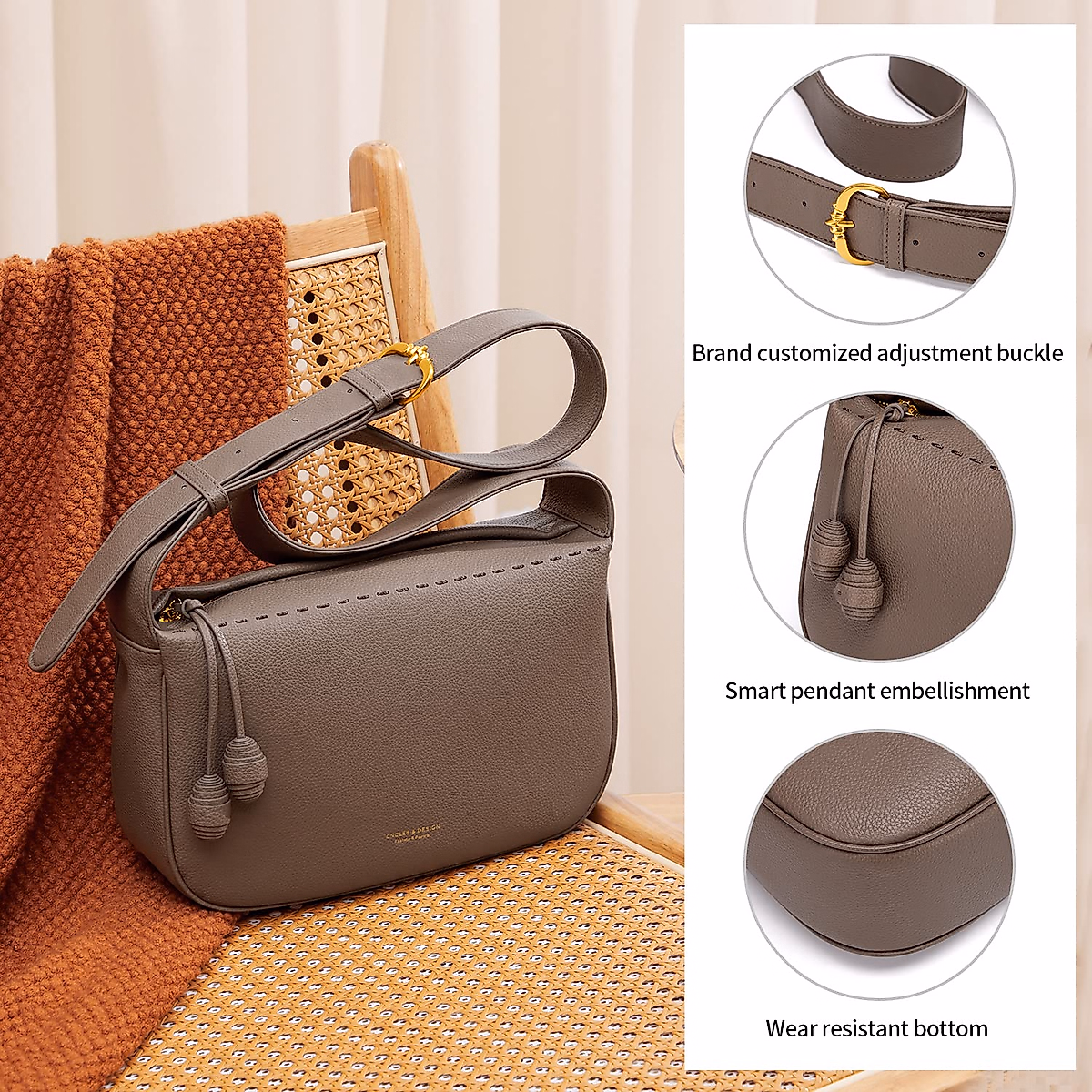 Cnoles Crossbody Shoulder Bags For Women Leather Purse And Handbags Ladies Evening Cell Phone Bag Wallet Purse Grey