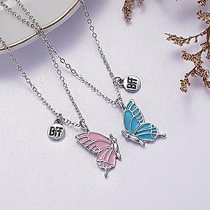 Ralukiia Butterfly Wing Necklace, Two Butterfly Necklaces, 2 Separate Chained Butterfly Pieces, BFF Best Friend Soul Gift for 2, Two Sister Friendship Necklaces