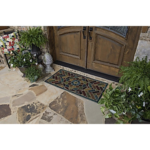 Mohawk Home Entryway Door Mat 2' x 4' All Weather Doormat Outdoor Non Slip Recycled Rubber, Woodblock Garden Tile Multicolor