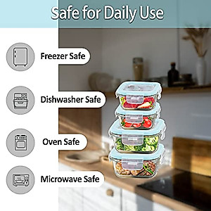 ROSOS Glass Food Storage Containers with Lids Airtight 4 Pack, Glass Storage Containers with Lids for Food, Not Easy Broken & Leak Proof, Glass Containers with Lids for Oven/Dishwasher Safe, Blue