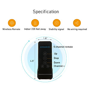 Rollerhouse 5 Channel Blinds Remote RF 433.92 Replacement Controller for Motorized Windows Shades and Blinds, Black