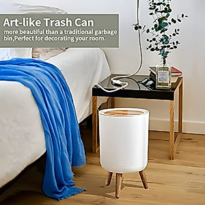 Bedroom Small Trash Can with Lid, Plastic Bathroom Garbage Can with Push Button, Nordic Trash Cans, White Trash Bin Waste Basket Suitable for Kitchen,Living Room,Office ,Dog Proof Trash can (1.8 Gal Round)