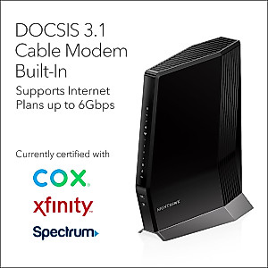 NETGEAR Nighthawk Cable Modem with Built-in WiFi 6 Router (CAX80) - Compatible with All Major Cable Providers incl. Xfinity, Spectrum, Cox | Cable Plans Up to 6Gbps | AX6000 WiFi 6 speed | DOCSIS 3.1