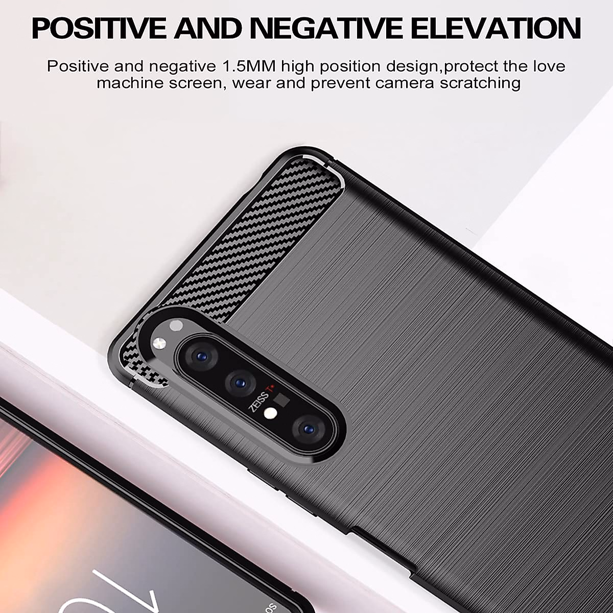 KOARWVC Phone Case for Xperia 1 II Case, XQ-AT51, XQ-AT52 Case Carbon Fiber Shockproof Rugged Shield Anti-Scratch Soft TPU Back Cover Protective Cases for Sony Xperia 1 II (Black)