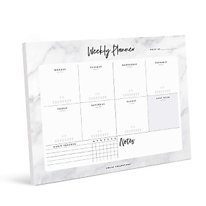 Bliss Collections Weekly Planner, Marble, Undated Tear-Off Sheets Notepad Includes Calendar, Organizer, Scheduler for Goals, Tasks, Ideas, Notes and To Do Lists, 8.5"x11" (50 Sheets)
