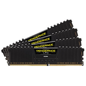 Corsair CMK16GX4M4A2666C16 Vengeance LPX 16GB (4x4GB) DDR4 DRAM 2666MHz (PC4-21300) C16 Memory Kit - Black