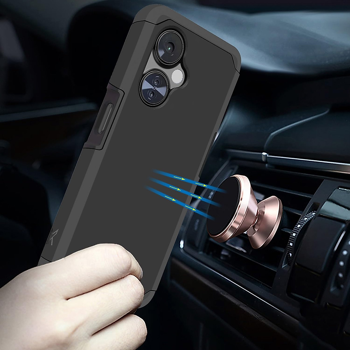 TJS Compatible for OnePlus Nord N30 5G Case, with Tempered Glass Screen Protector Dual Layer Hybrid (Magnetic Mount Friendly) Shockproof Drop Protection Impact Phone Case (Black)