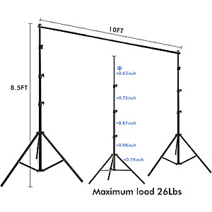 SLOW DOLPHIN 10x 8.5 ft Photo Backdrop Stand, Adjustable Photography Background Support System Stand for Photo Video Studio with Carrying Bag, Clips, Clamps