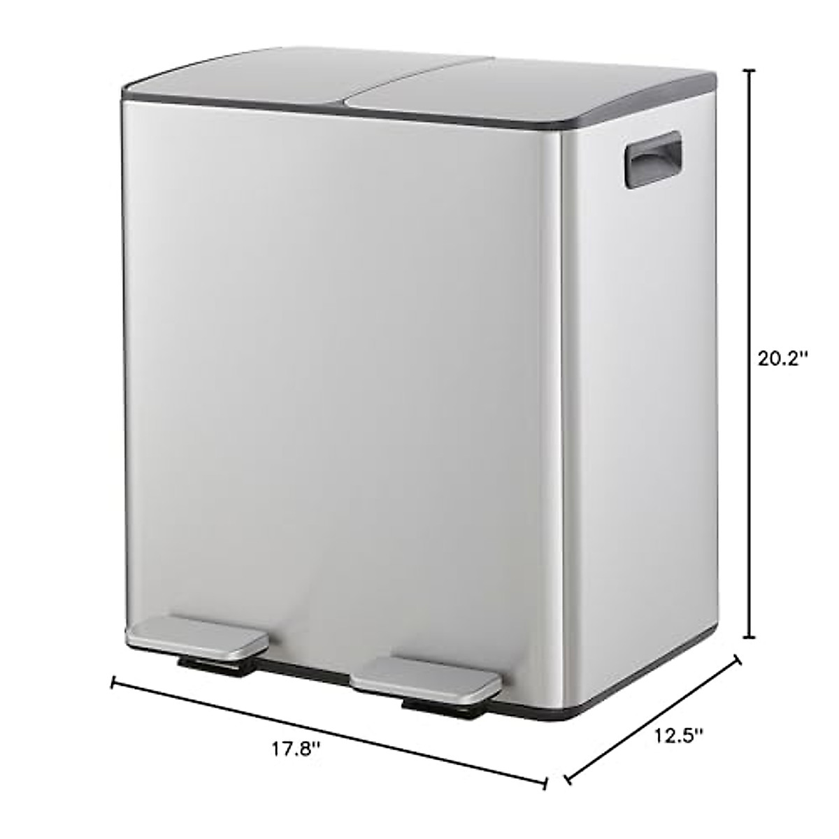 Casa Andrea Milano 10-Gallon Hands-Free Dual Compartment Recycling Kitchen Step Trash Can with Soft-Close Lid, Plastic Inner Buckets