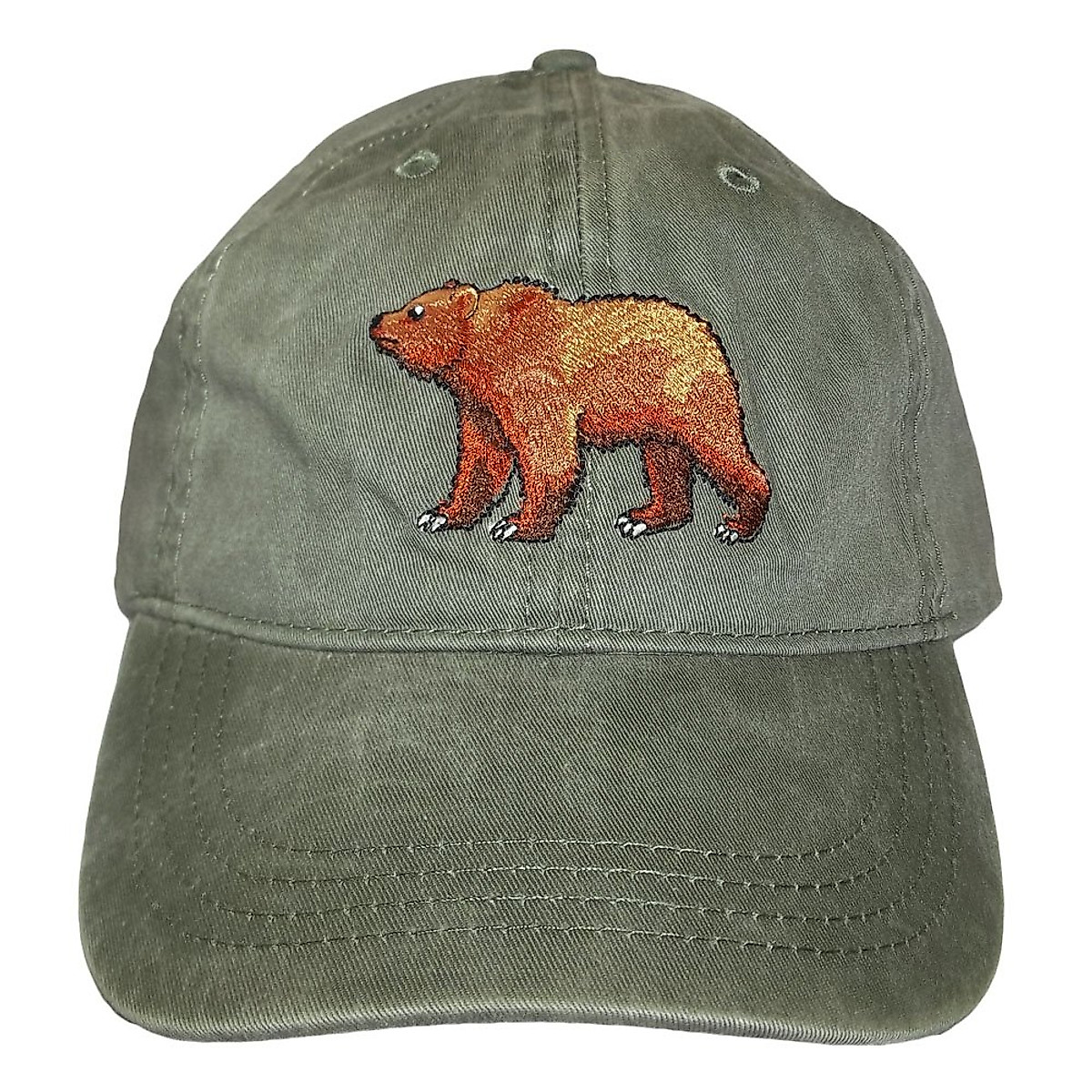 ECO Wear Embroidered Grizzly Bear Wildlife Baseball Cap Khaki Green
