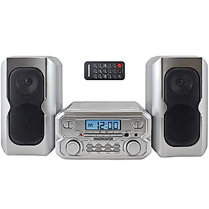 Magnavox MM435M-SL 3-Piece Compact CD Shelf System with Digital FM Stereo Radio, Bluetooth Wireless Technology, and Remote Control in Silver | LCD Display | AUX Port Compatible | 2022 Version |