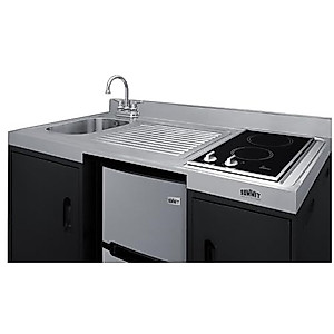Summit Appliance CK55ADASINKR 54” Wide All-in-One Kitchenette in Black with a 2-Burner 115V Cooktop, 2-Door Refrigerator-Freezer, Sink, and Large Storage Cabinet (SINKR)