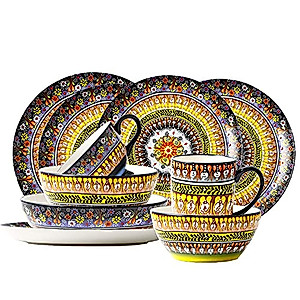 Porcelain Dinnerware Sets, Bohemia Tableware Combination Set | 10 Plates / 2 Bowls / 4 Cups / 4 Mugs - Exotic Ceramics Dinner Sets, Service for 4 Person, Gift for Wedding Housewarming Christmas,8 inc