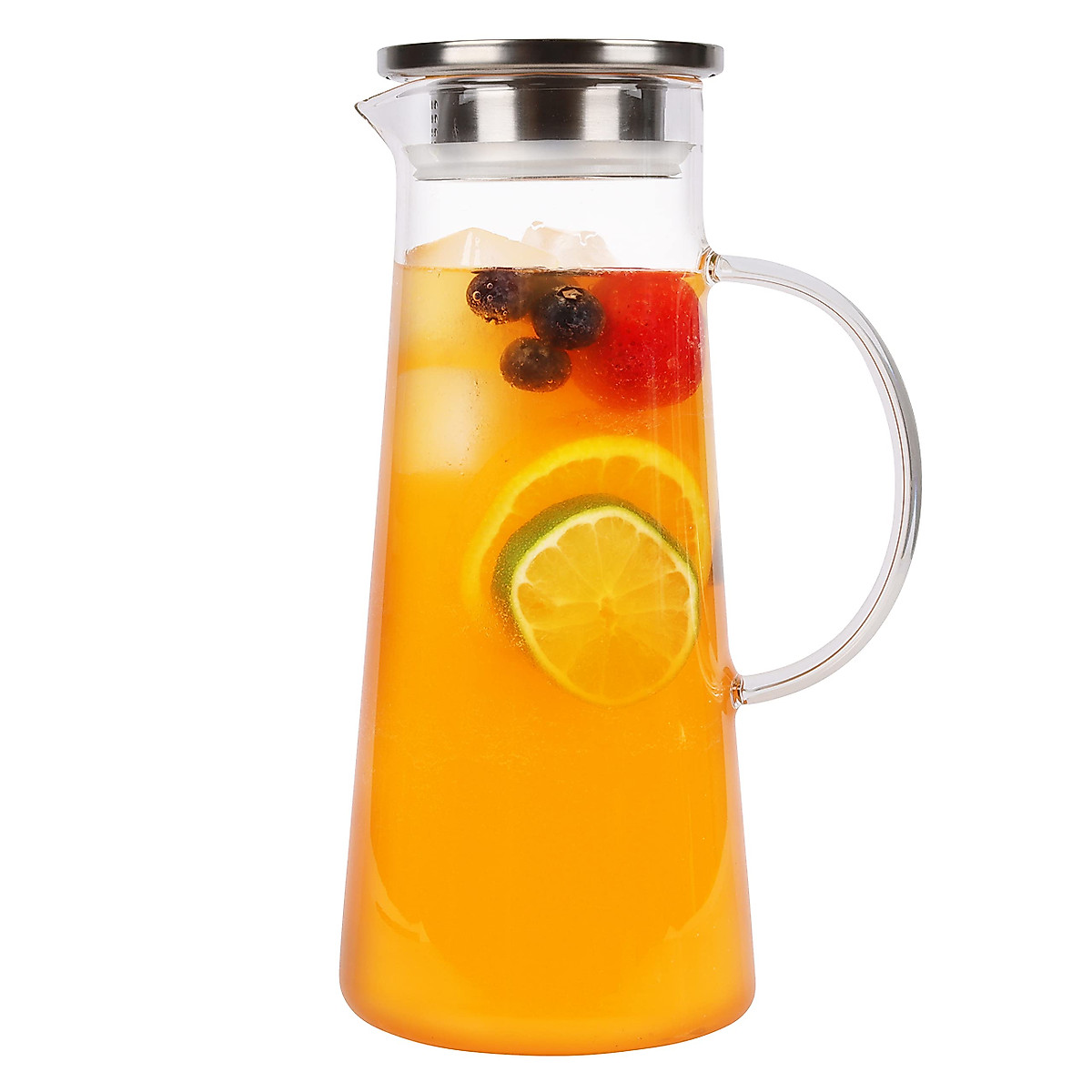 51oz Glass Pitcher with Lid Heat Resistant Glass Water Pitcher/Water Carafe with Infuser Pitcher Lid - For Hot/Cold Beverages - Water, Cold Brew, Iced Tea & Juice 1.5 Liter