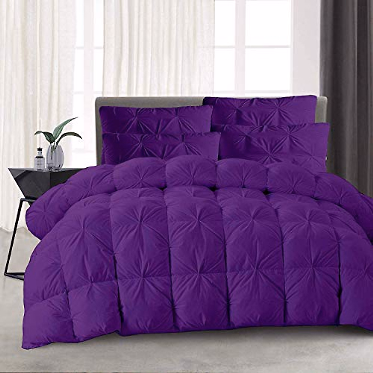 All-Season 500 GSM Egg Plant Goose Down Alternative 1 Piece Quilted Pinch Pleated Single Comforter 800 Thread Count Egyptian Cotton Soft & Fluffy Breathable California King