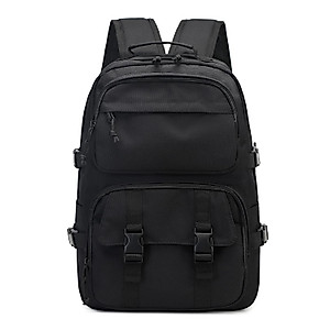 Shaelyka Lightweight School Bag 21L College Laptop Backpack for Men Women, Water Resistant Travel Rucksack for Sports, 12 Pockets High School Bookbag, Black
